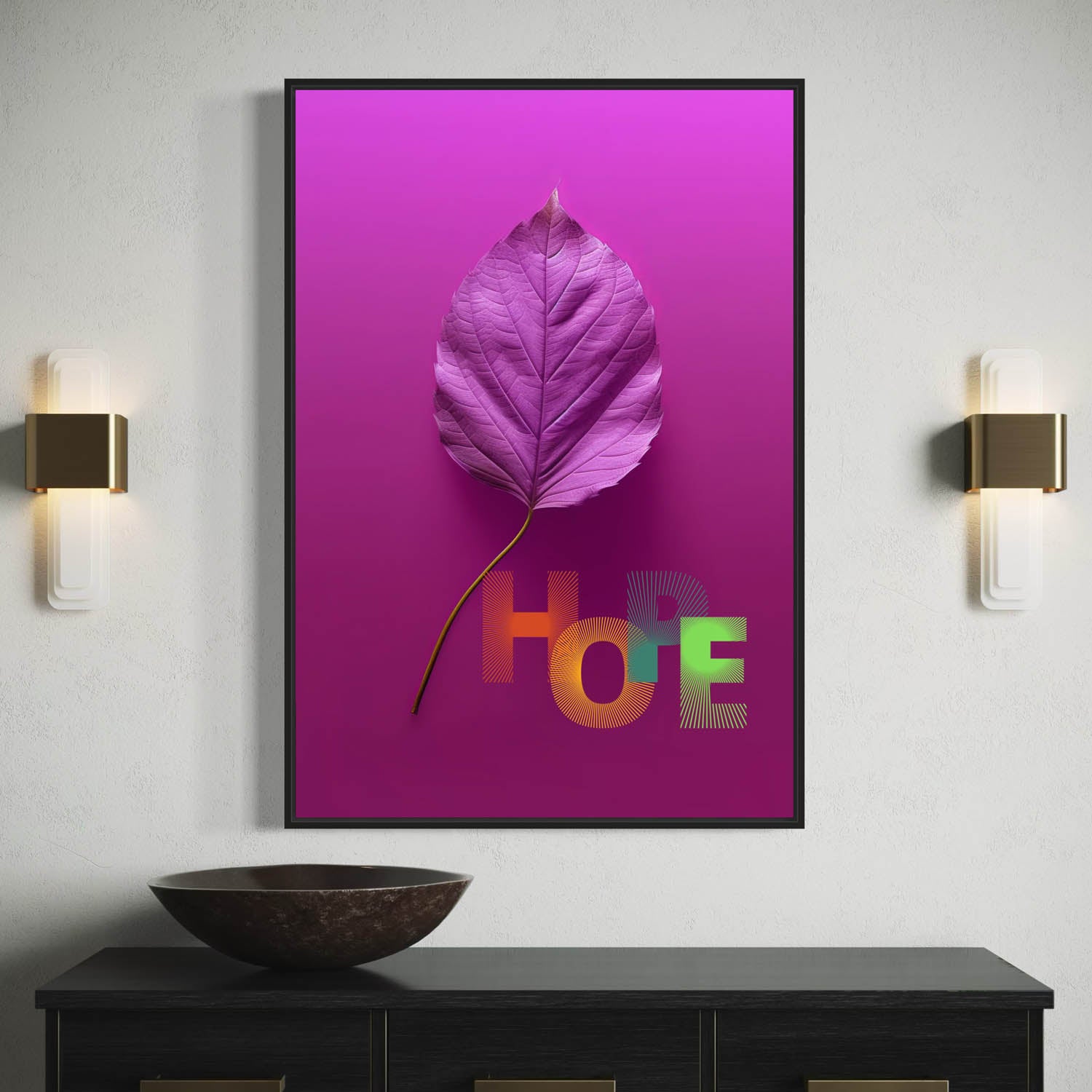 Hope Inspirational Wall Art Print, Monochromatic Minimalistic Flower ...
